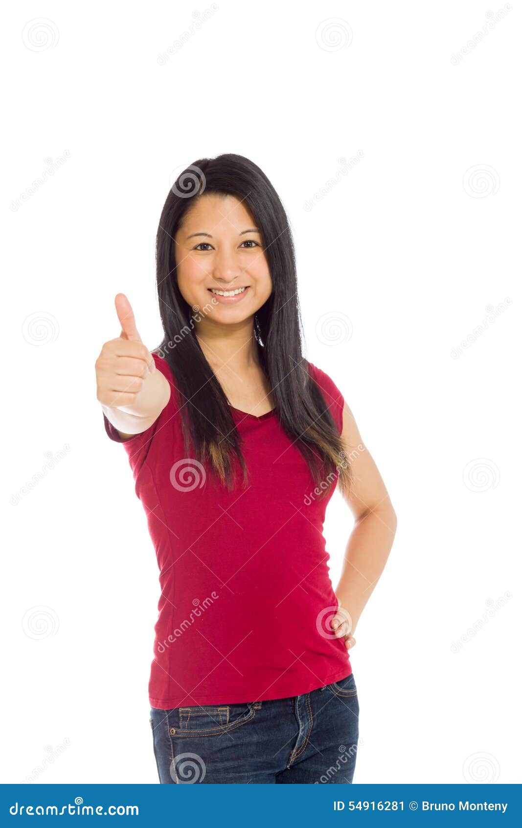 Model Isolated Thumbs Up Success Stock Image - Image of denim, success ...
