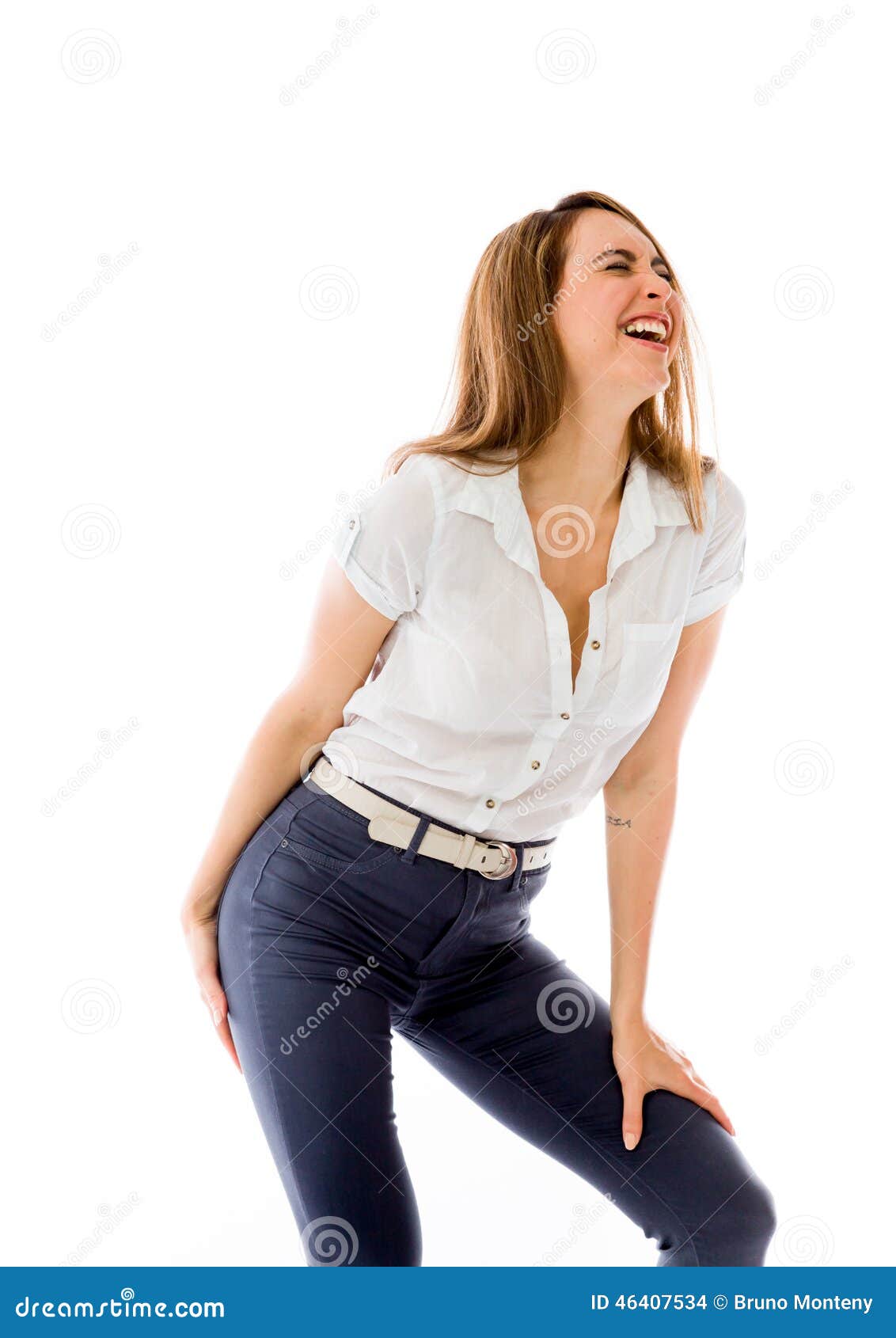 Model Isolated on White Funny Laughing Stock Photo - Image of adult ...