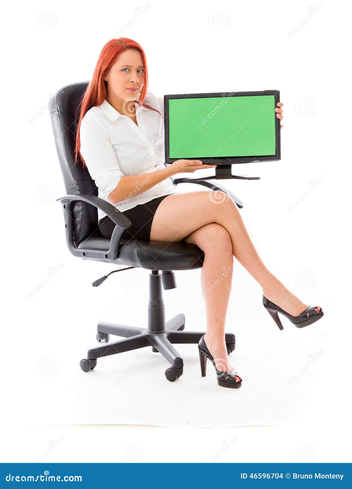 Model Isolated on White Holding Blank Screen Stock Photo - Image of ...