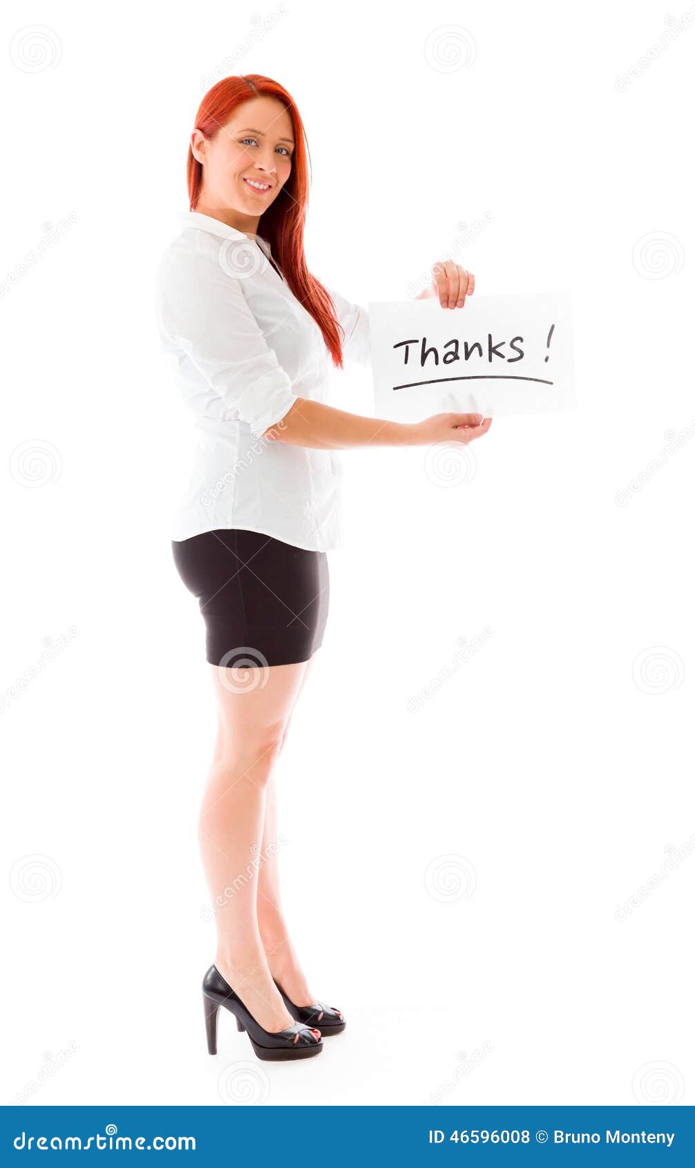 Model Isolated on White Holding a Sign Stock Photo - Image of elegance ...