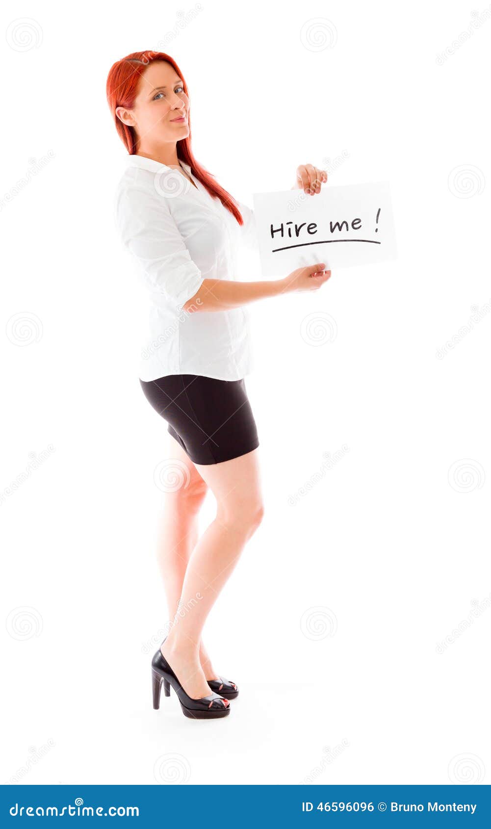 Model Isolated on White Holding a Sign Stock Photo - Image of caucasian ...