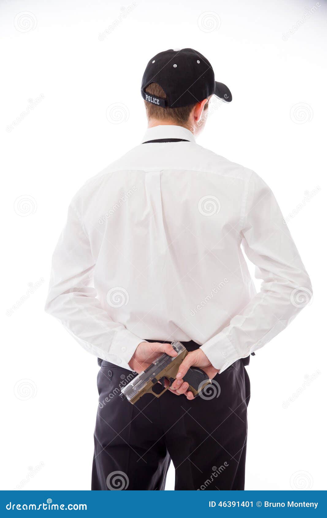 Model Isolated on White Policeman with Gun Stock Image - Image of adult ...