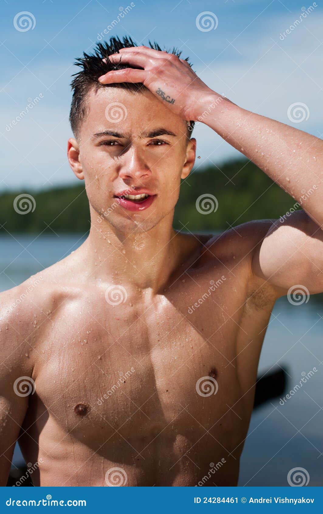 Model at the lake stock image. Image of masculinity, athlete - 24284461