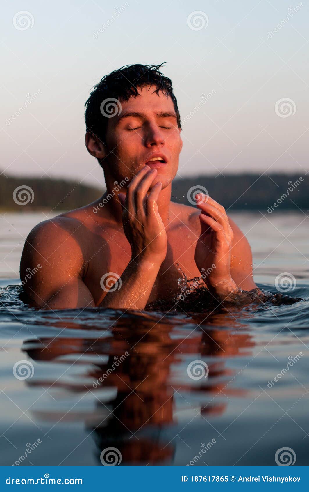 Model at the lake stock image. Image of torso, masculinity - 187617865