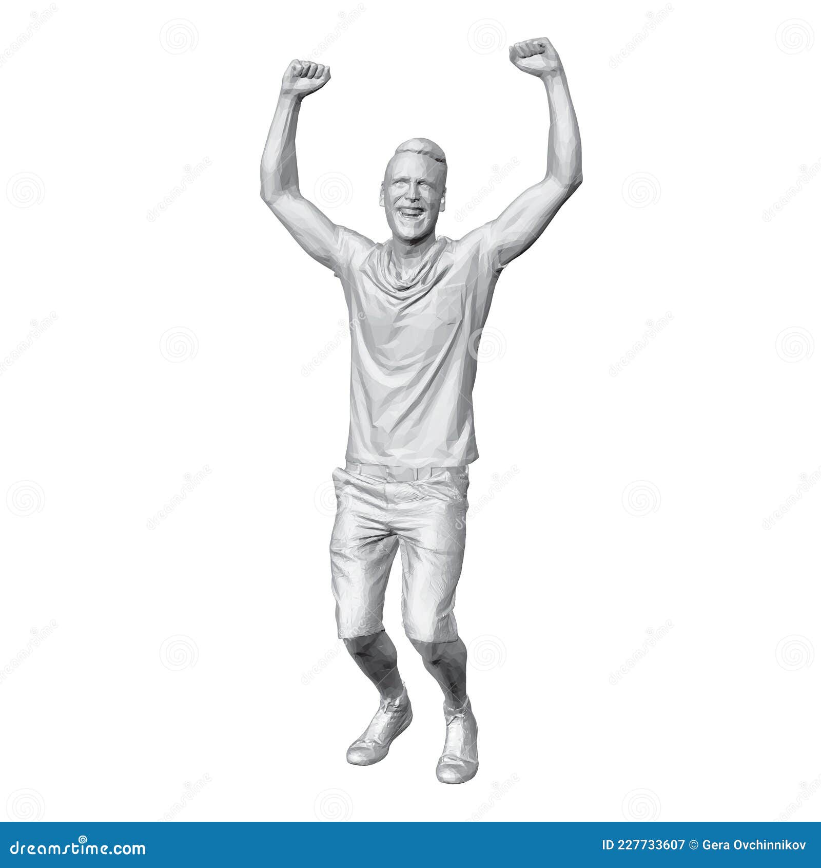 Model of a Laughing Man with Raised Arms Isolated on a White Background ...