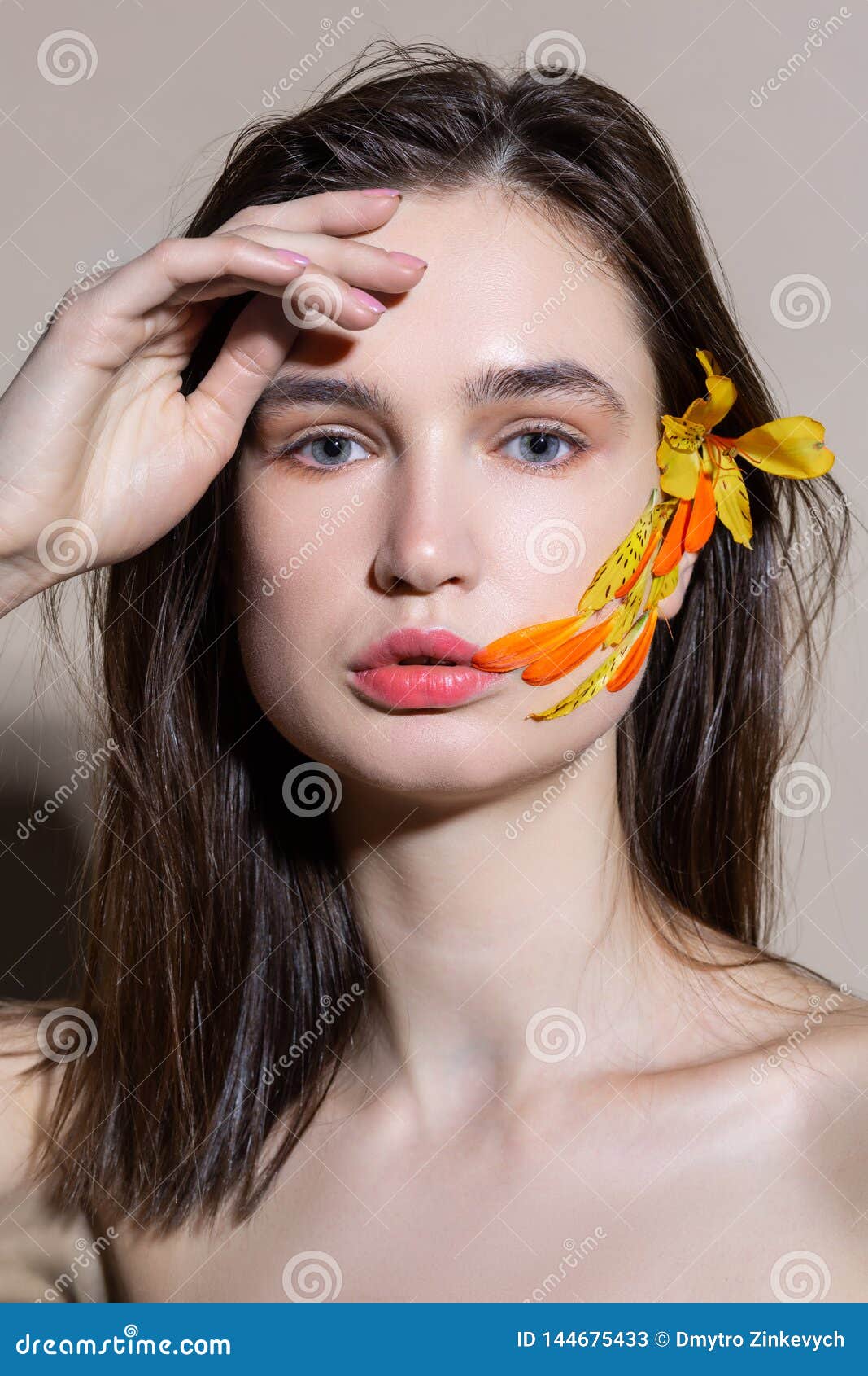 Model with Light Pink Lips Showing Serious Face while Posing Stock ...