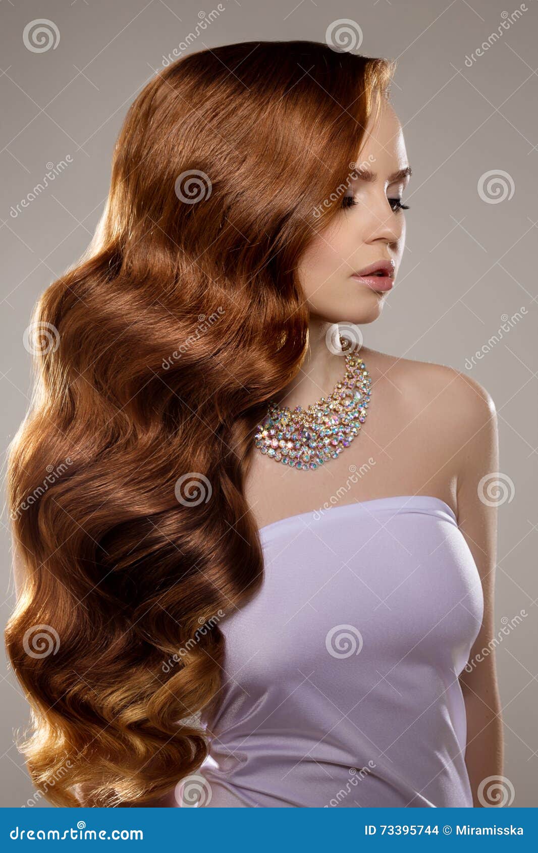Model With Long Red Hair Waves Curls Hairstyle Hair Salon Updo