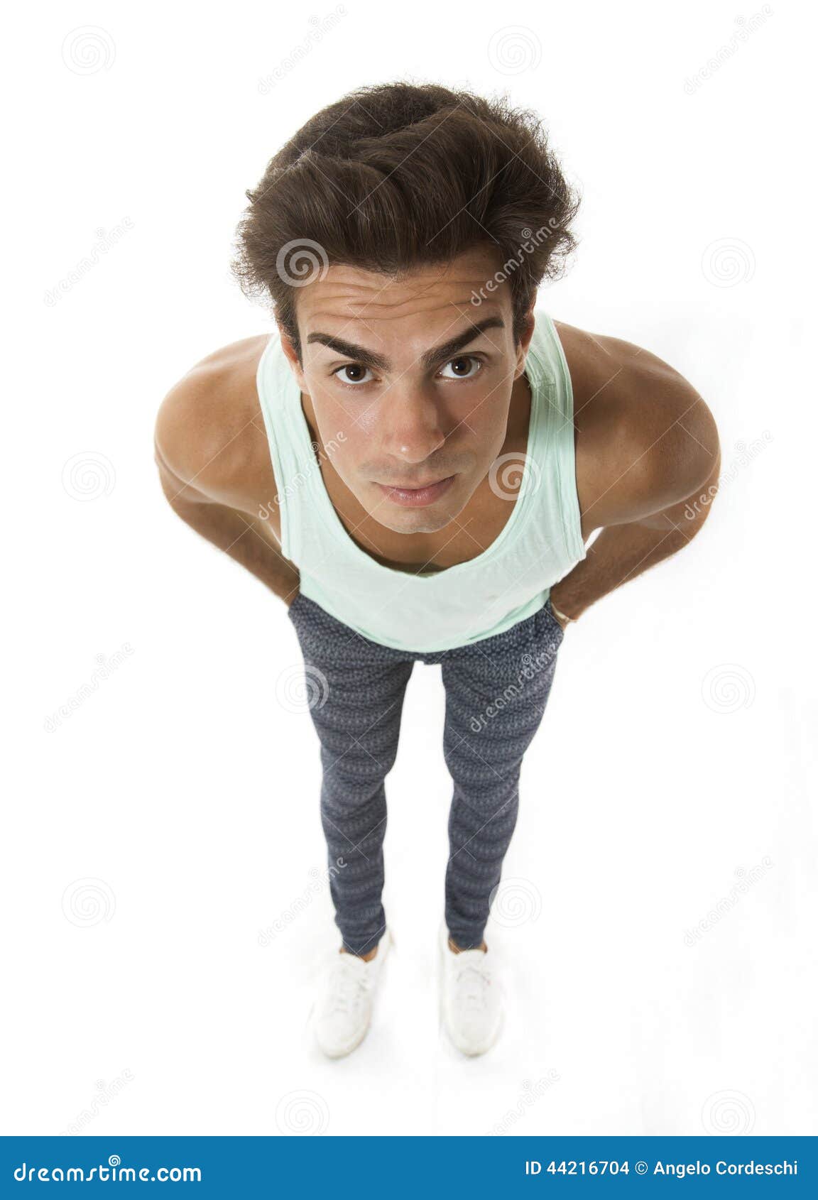 Model Looking with Curiosity from the Top Isolated Stock Photo - Image ...