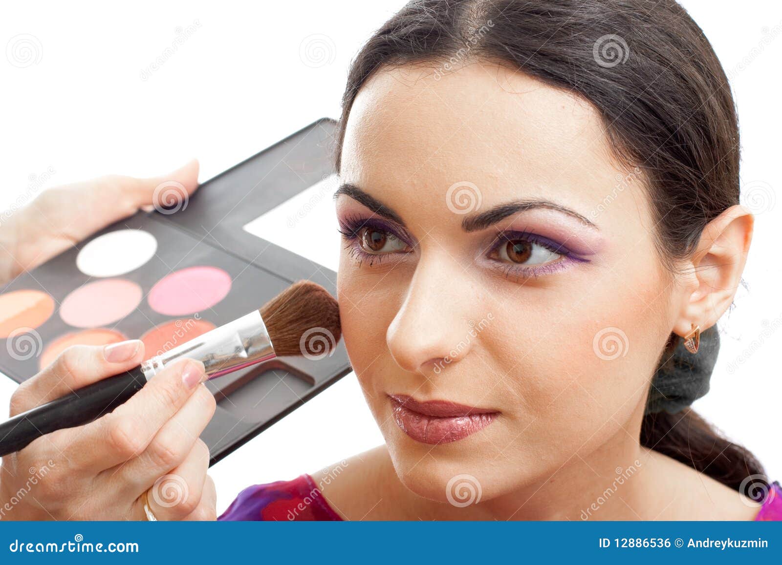 Model Make Up Applying Blusher Isolated Stock Photo - Image of beautify ...