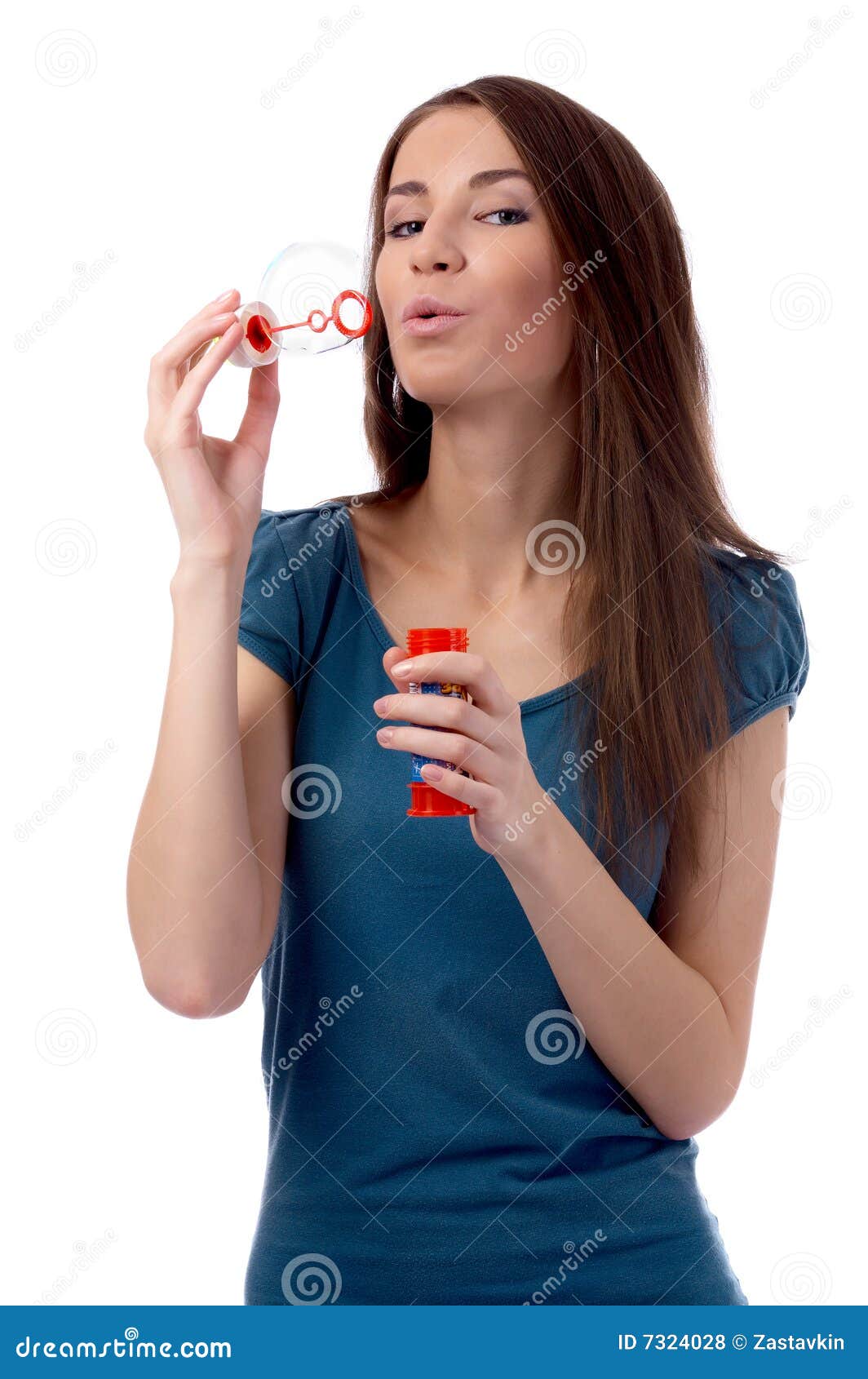 Model makes soap-bubbles stock photo. Image of brunette - 7324028