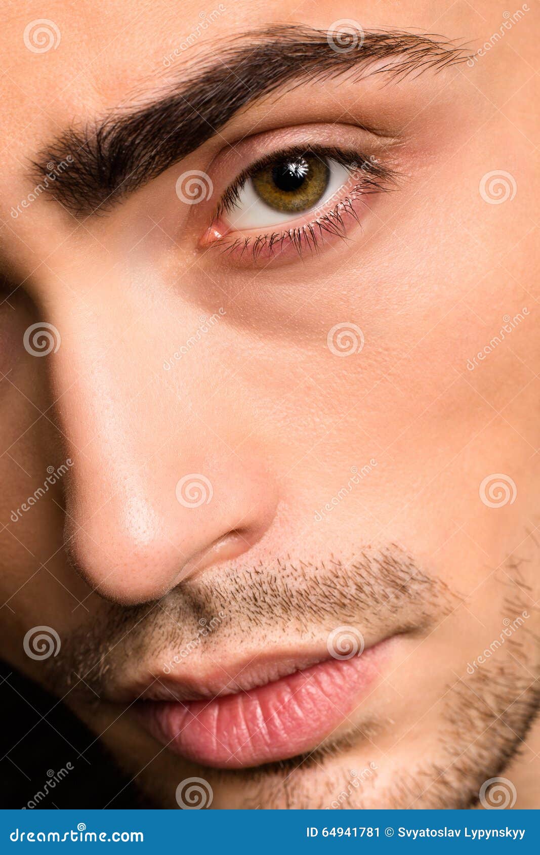Model man s face close-up stock image. Image of skin - 64941781