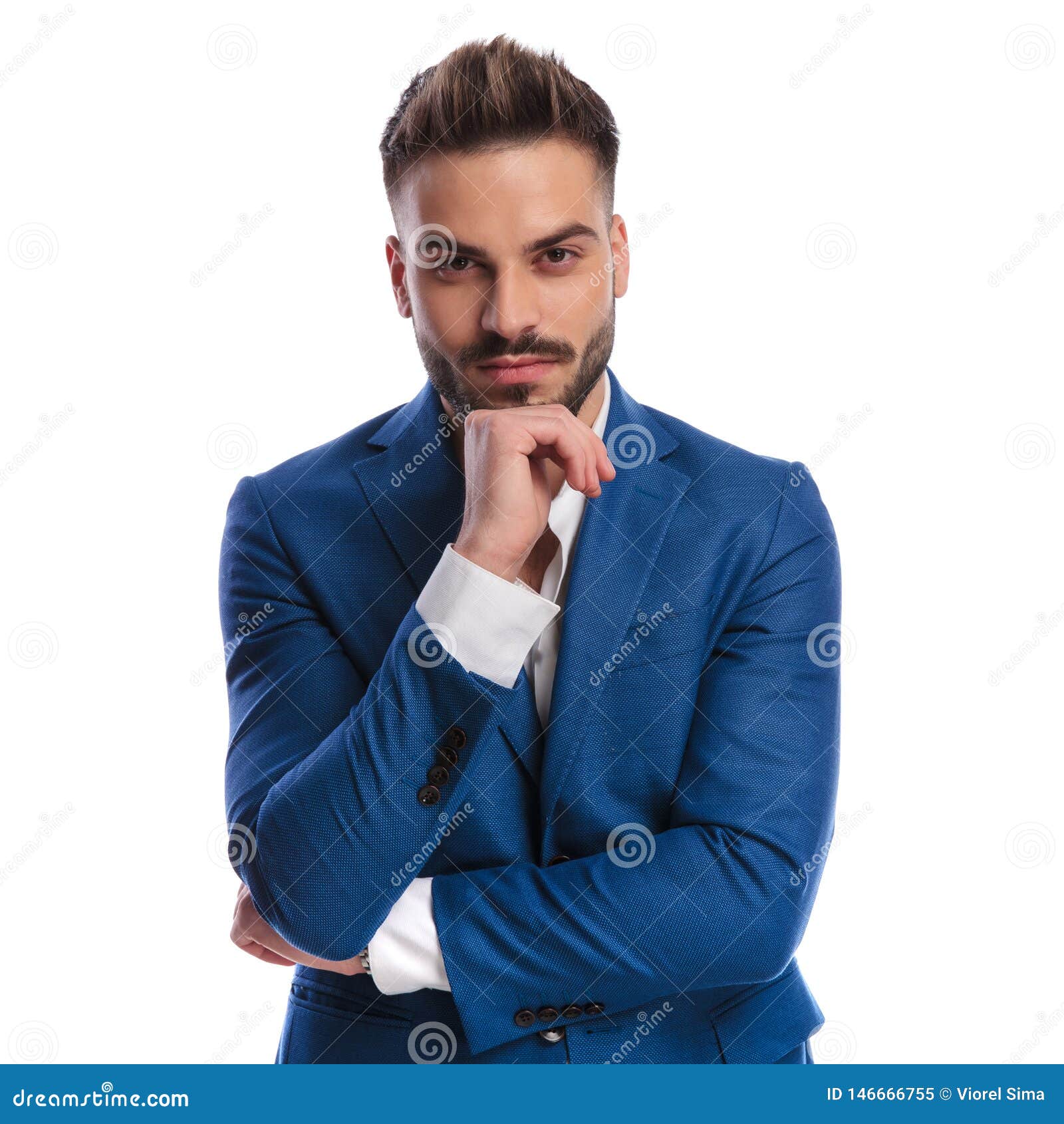 Model Man in Suit Thinking with Hand at Chin Stock Image - Image of ...