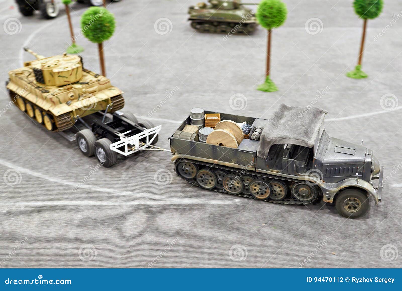 Model of Military Tractor and Tank on Platform Stock Photo - Image of ...