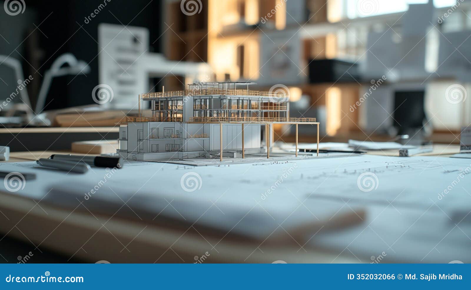 Model of a Modern Architectural Design on a Desk during a Creative Work ...