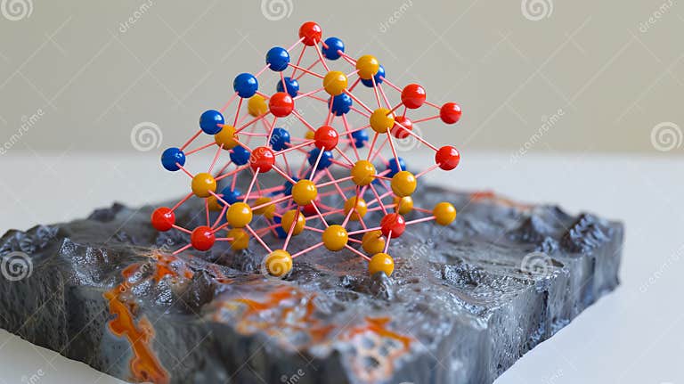 A Model of a Molecular Structure on a Piece of Rock Stock Photo - Image ...