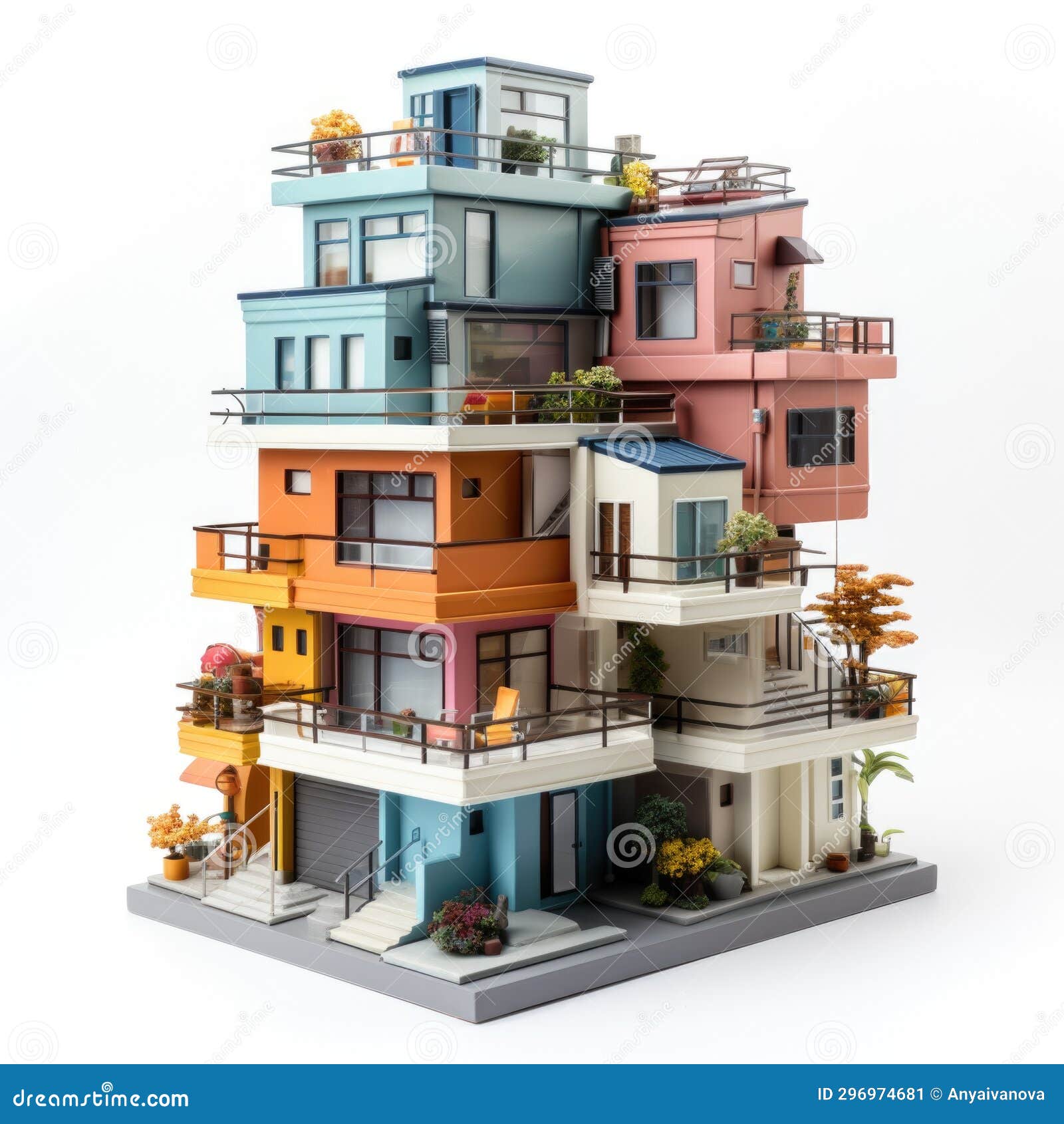 A Model of a Multi - Story Building with Balconies Stock Illustration ...