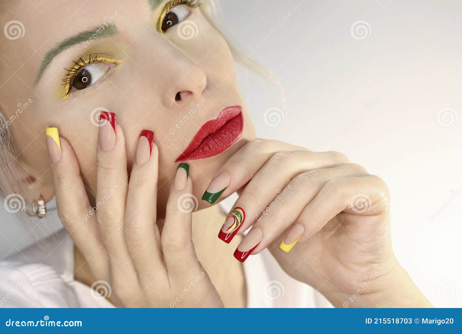 Model with Multicolored Makeup and Manicure. Stock Image - Image of ...