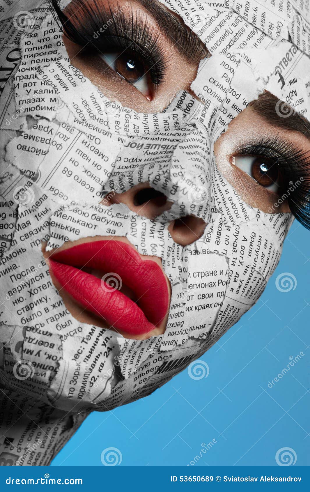 Model with Newspaper on Face Stock Image - Image of closeup, blue: 53650689