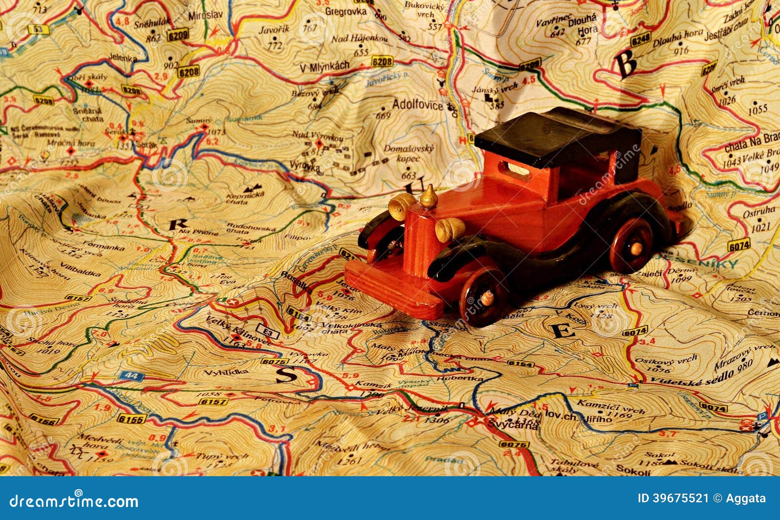 The Model of an Old Car on the Map Stock Image - Image of trip ...