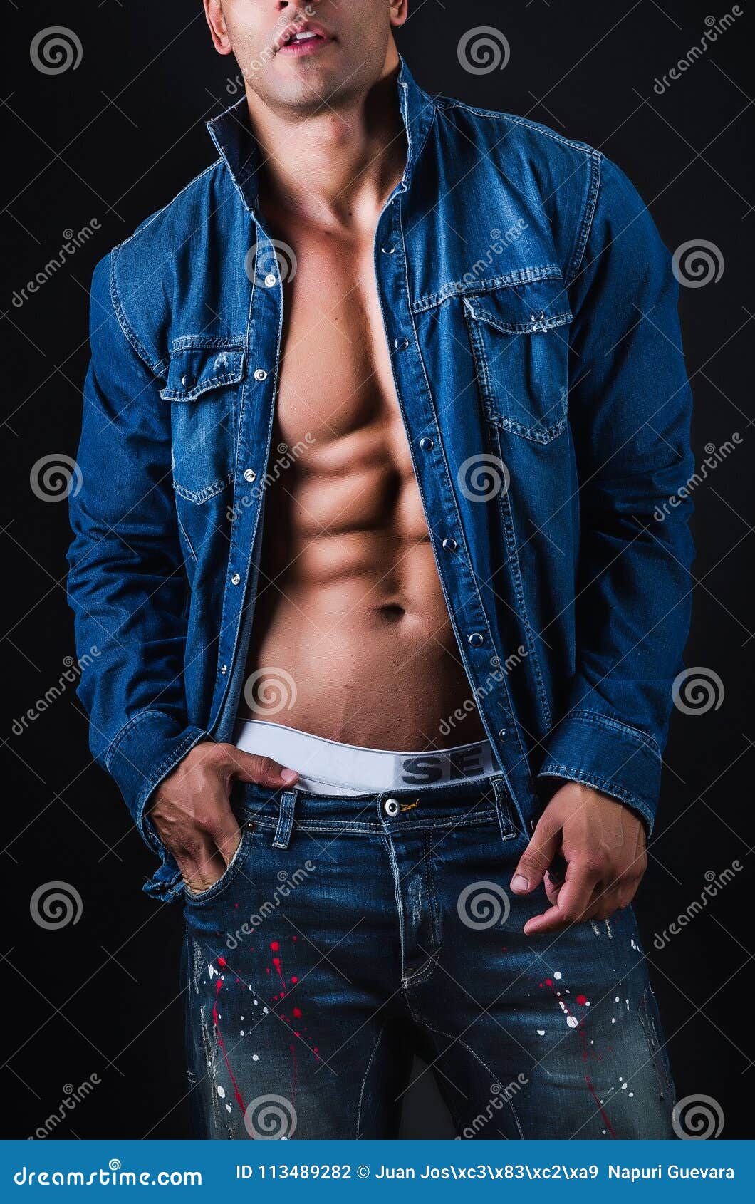 Muscular man with jacket stock photo. Image of leather - 113489282