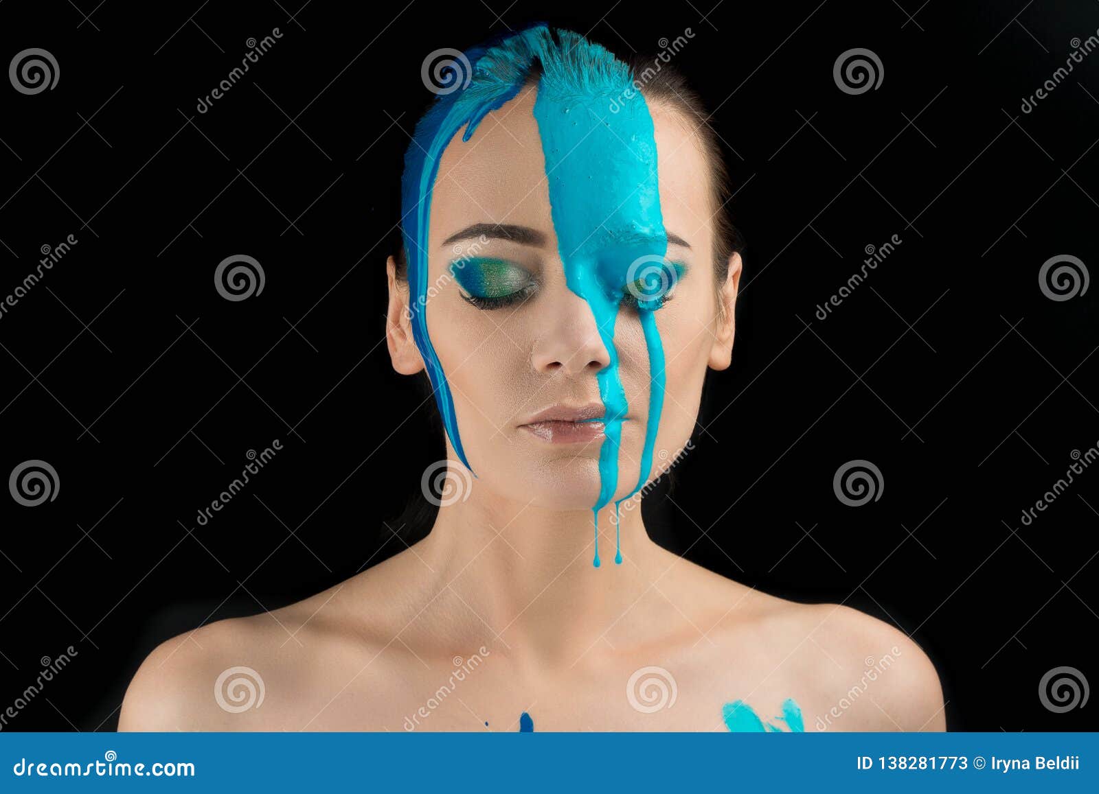 Model Paint on the Face. Blue Makeup Stock Image - Image of fashion ...