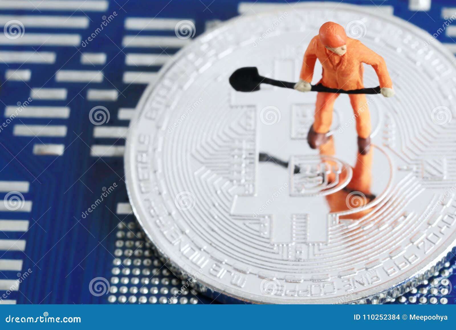 Model People of Miners are Standing on the Silver Bitcoin. Stock Photo ...