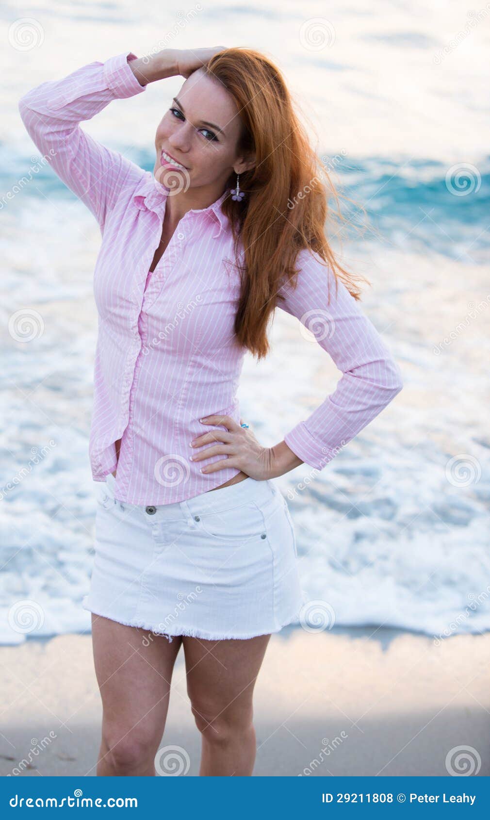 Model in a Pink Shirt at the Beach Stock Photo - Image of style, beauty ...