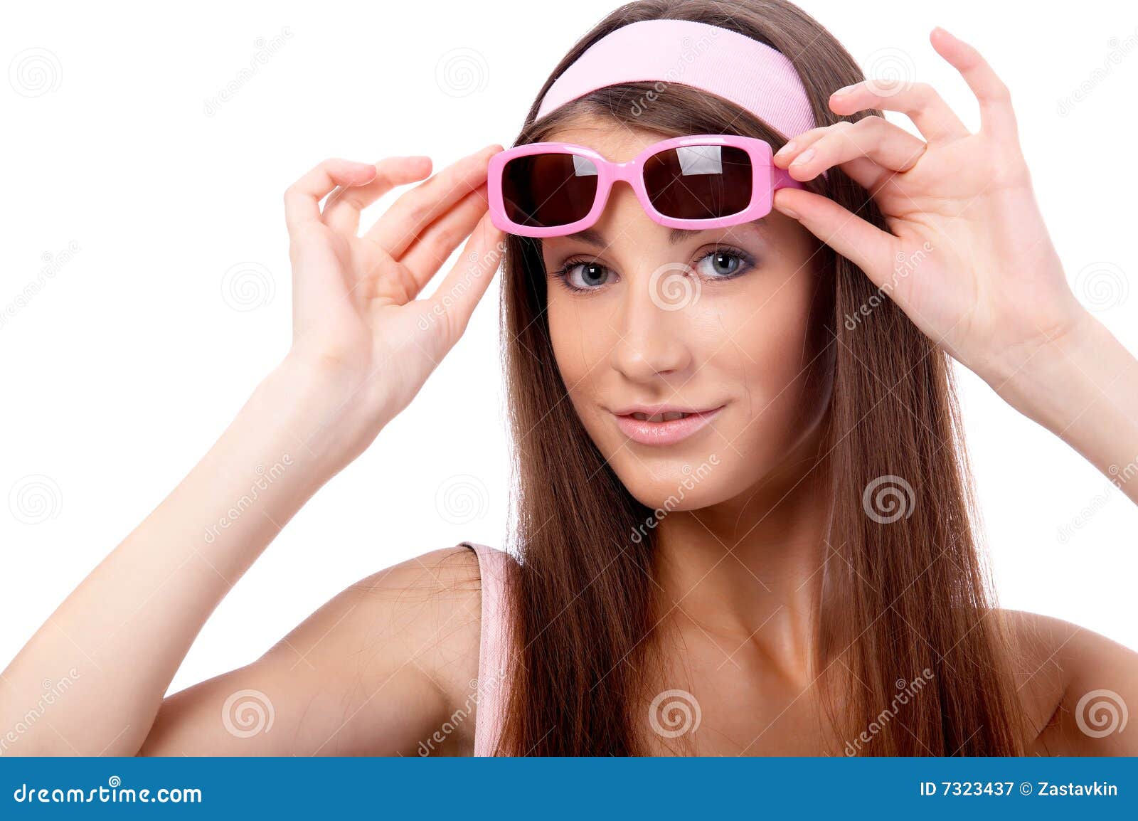 Model in pink sun-glasses stock image. Image of pink, retro - 7323437