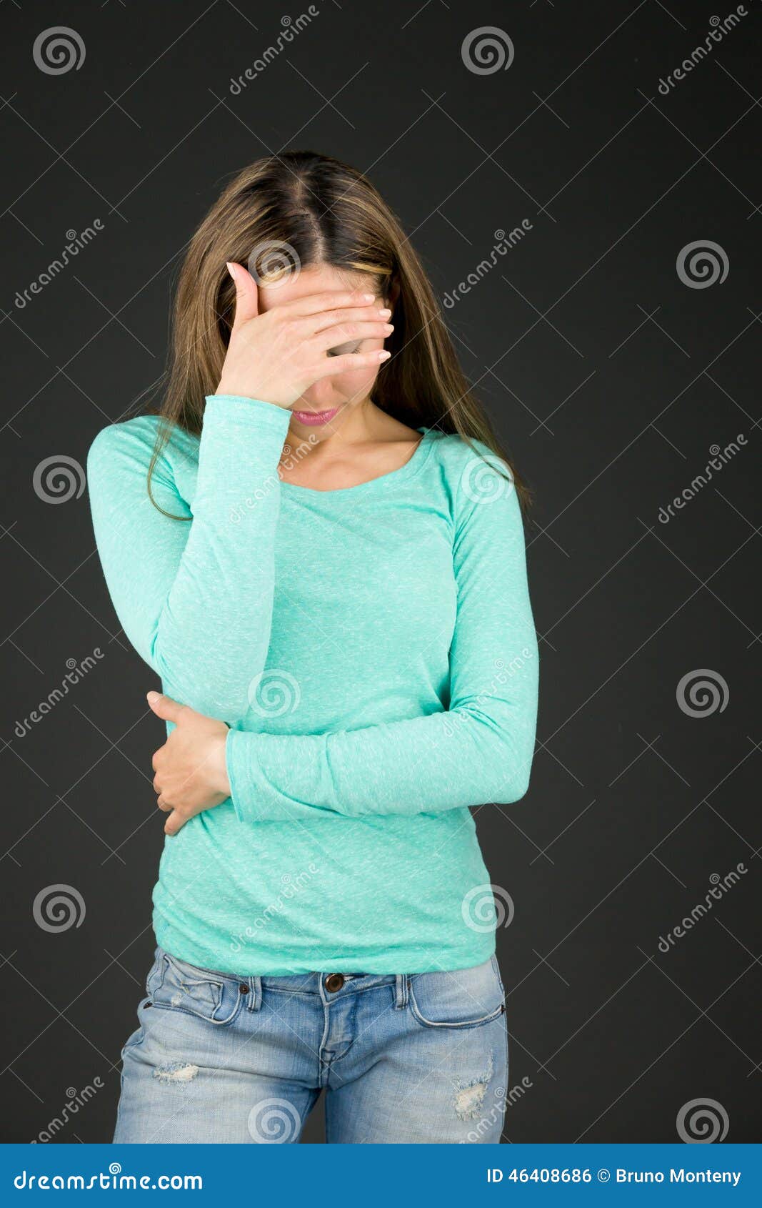 Model on Plain Background Ashamed Hiding Stock Photo - Image of cute ...