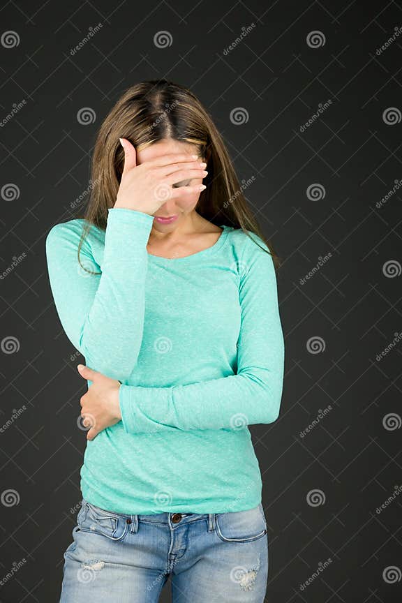 Model on Plain Background Ashamed Hiding Stock Photo - Image of cute ...