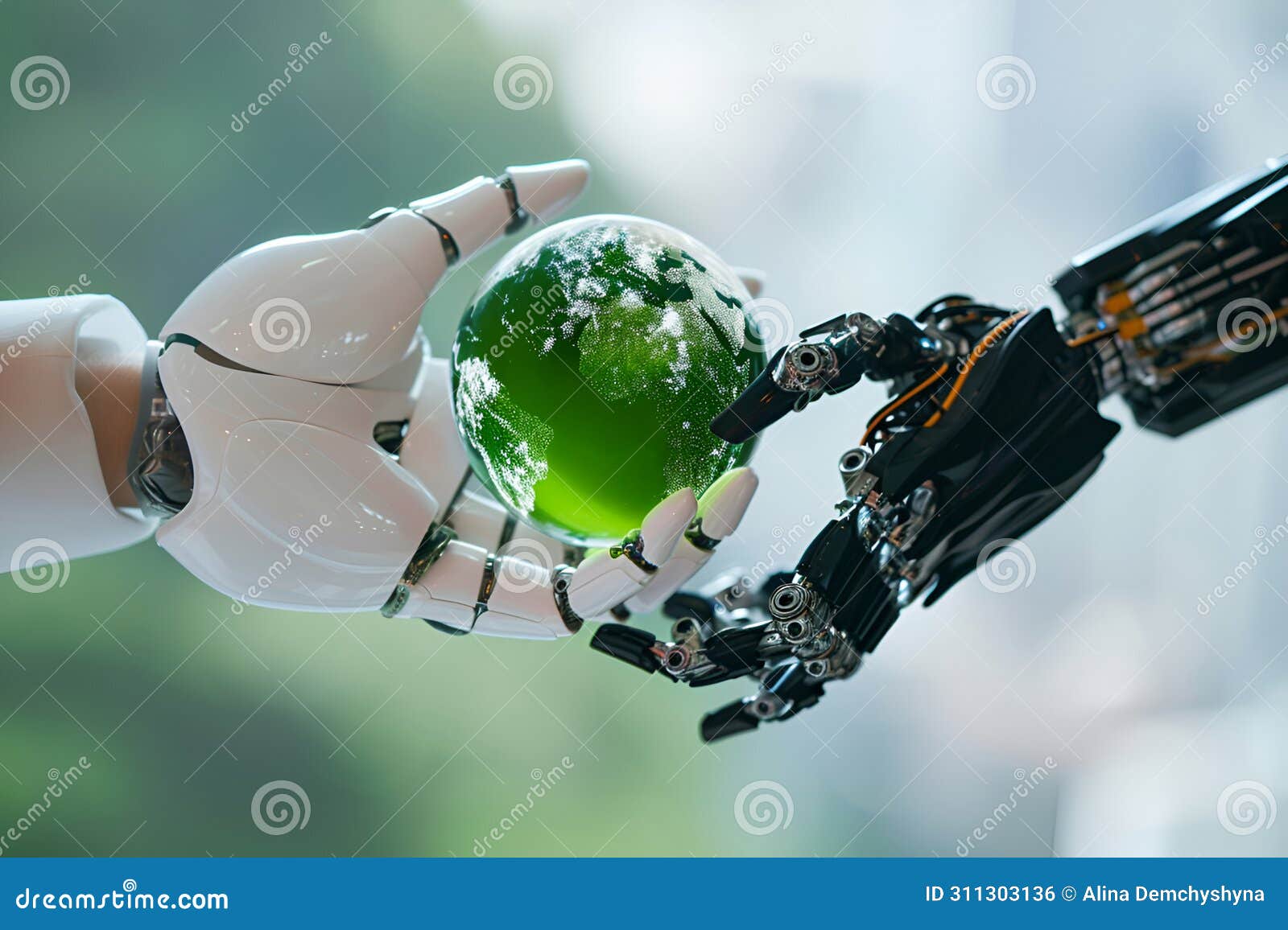 A Model of the Planet Earth is Grasped by Robotic Hands Stock ...