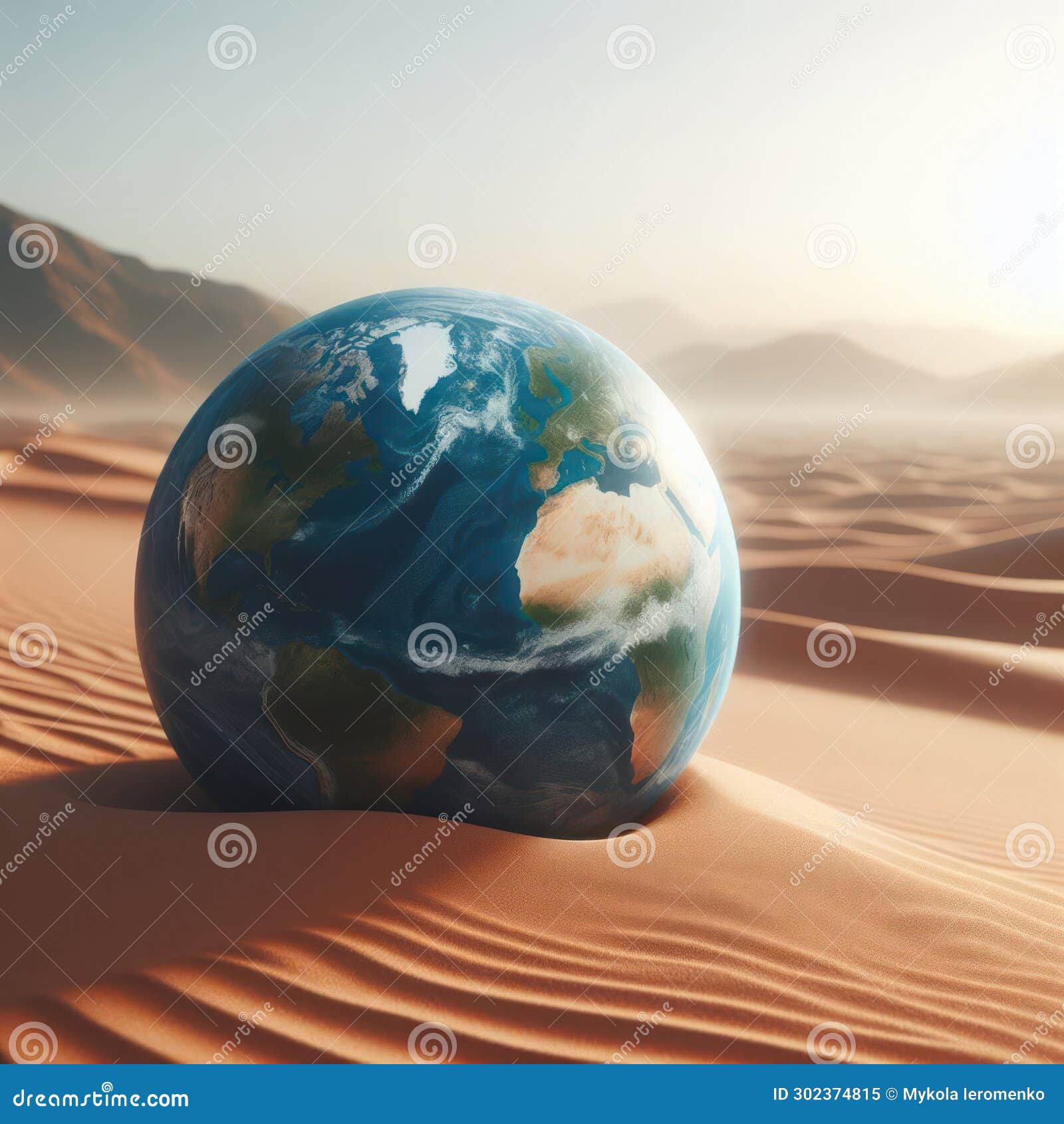Model of the Planet Earth Lying on the Sand in the Desert. Stock Image ...