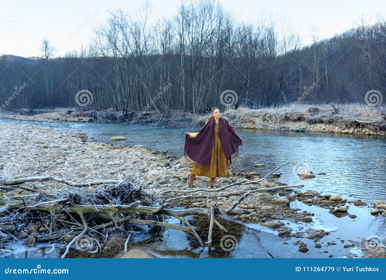 Posing on the Background of the River Stock Image - Image of girl ...