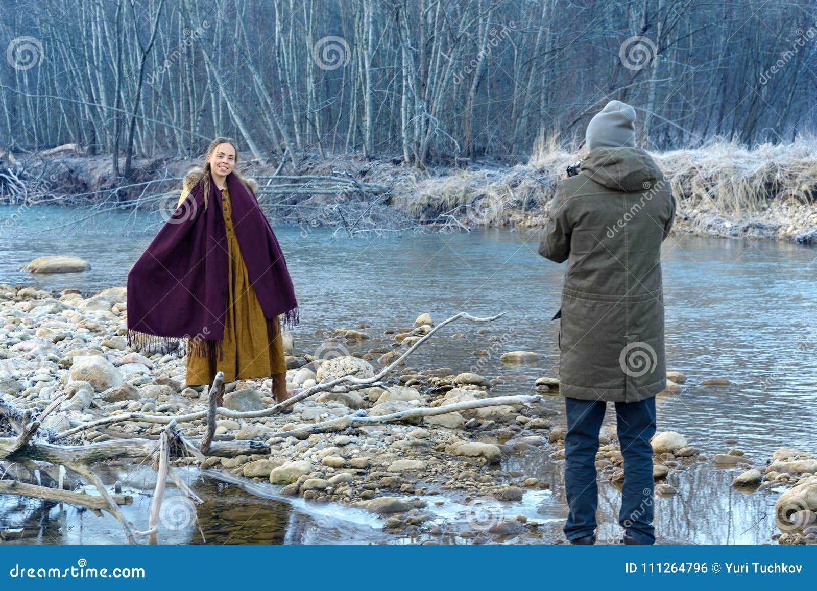 Posing on the Background of the River Stock Photo - Image of tree ...