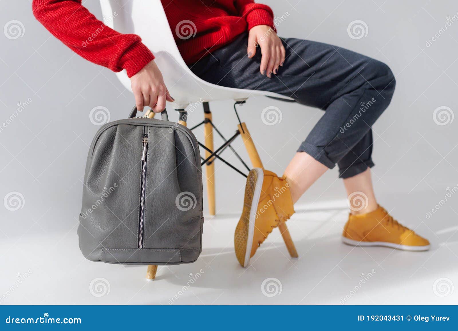 Model Posing with Bag in Studio Stock Image - Image of white, backpack ...
