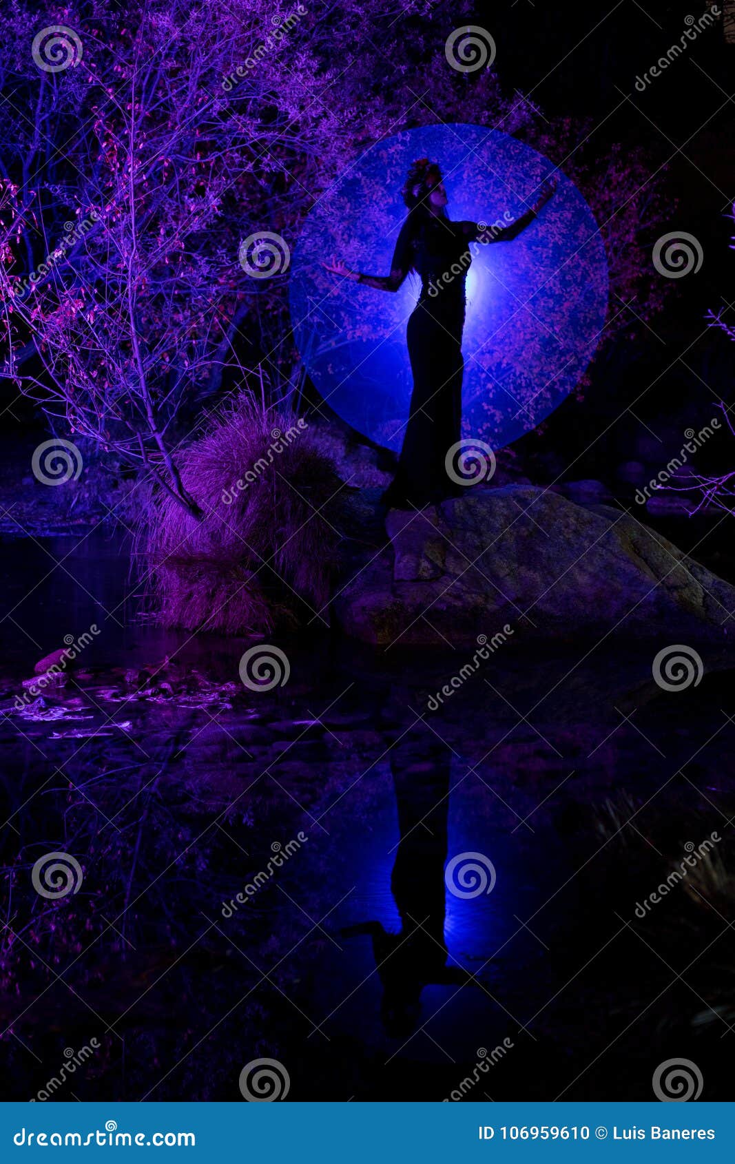 Night Model in Mountain Scenery and Illuminated with Lights Stock Photo ...