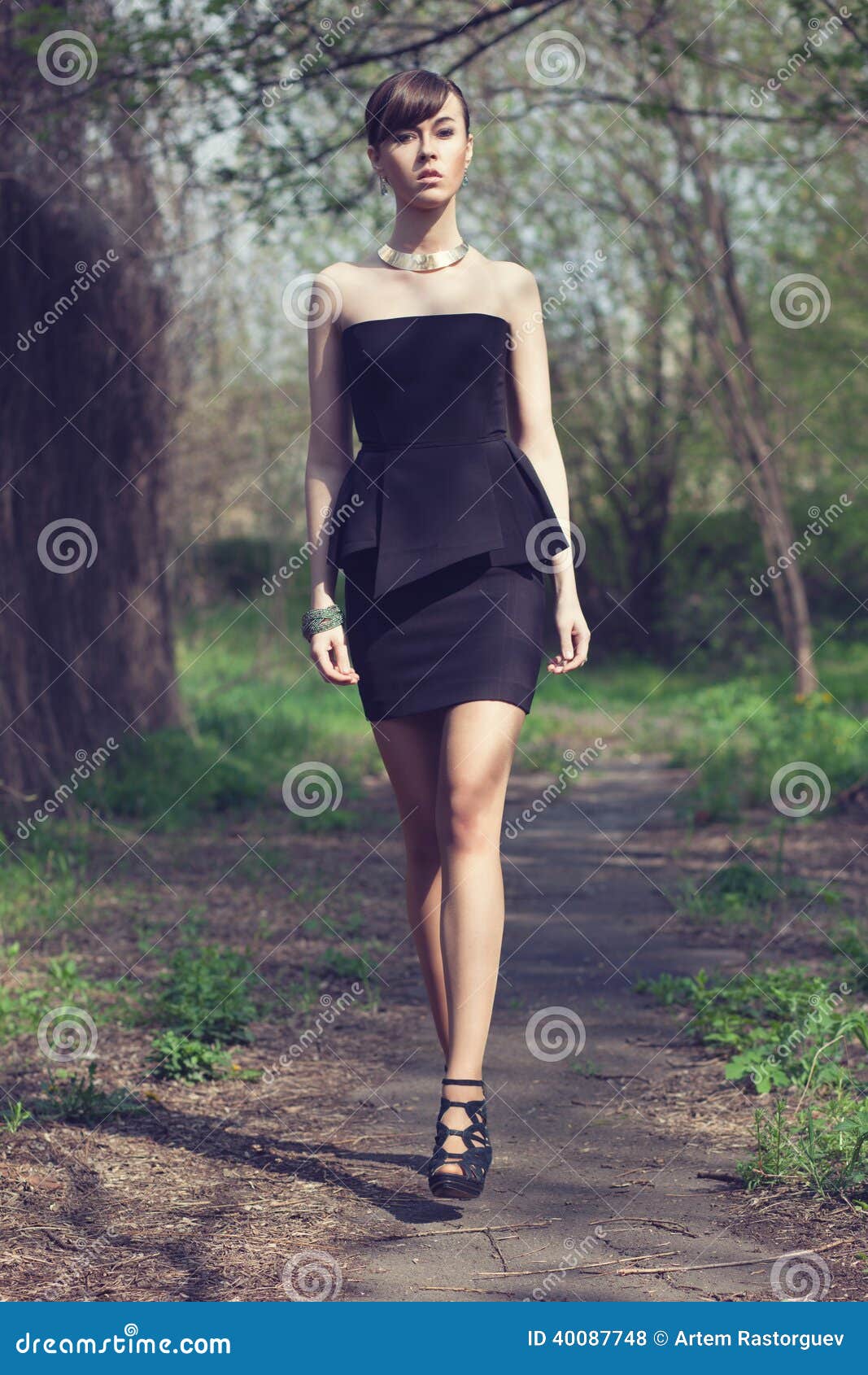 Model Posing in Short Black Dress Stock Photo - Image of fashion ...