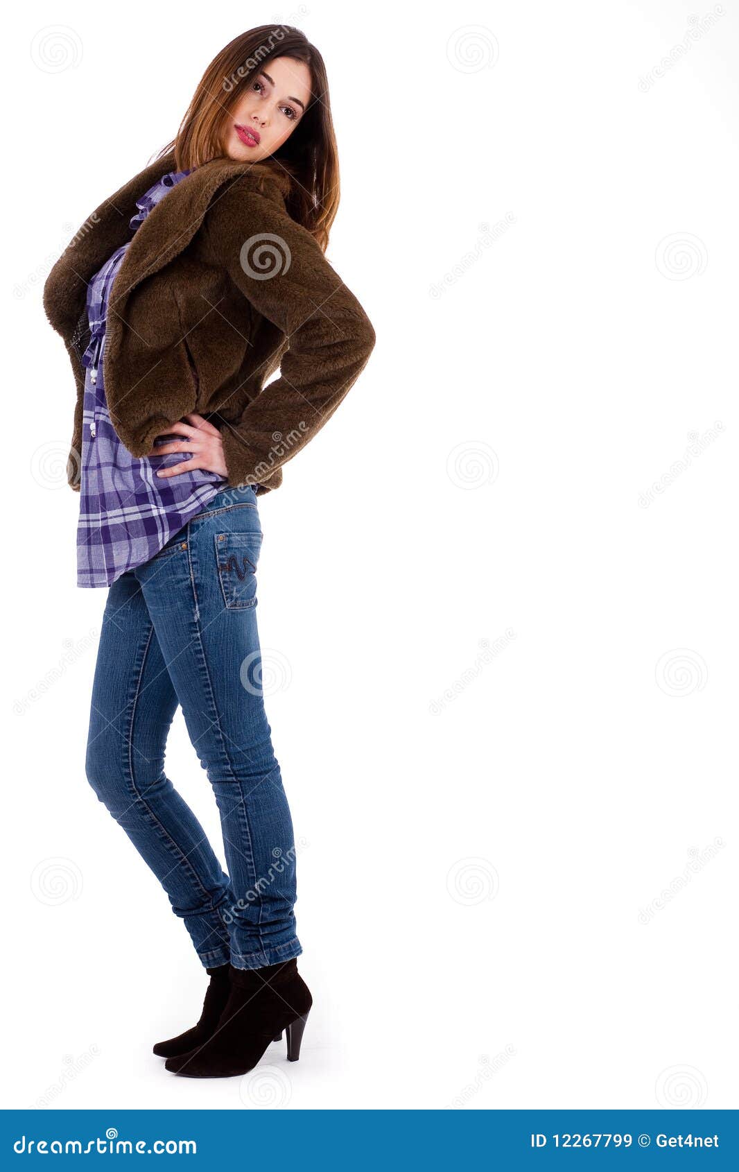 Model Posing Wearing Blue Jean, Matching Top Stock Image - Image of ...
