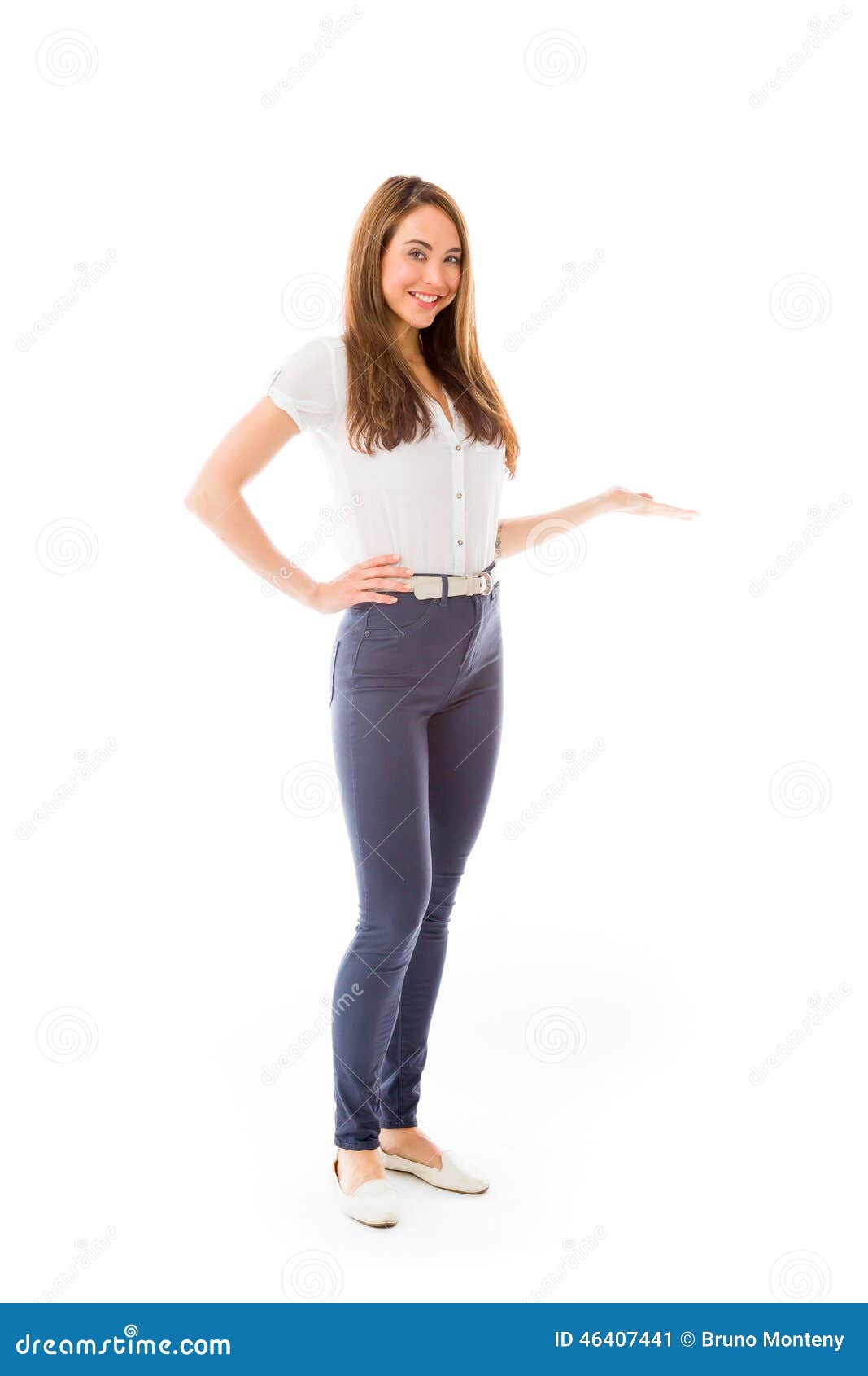 Model Presenting Showcasing with Hand Stock Image - Image of smiling ...