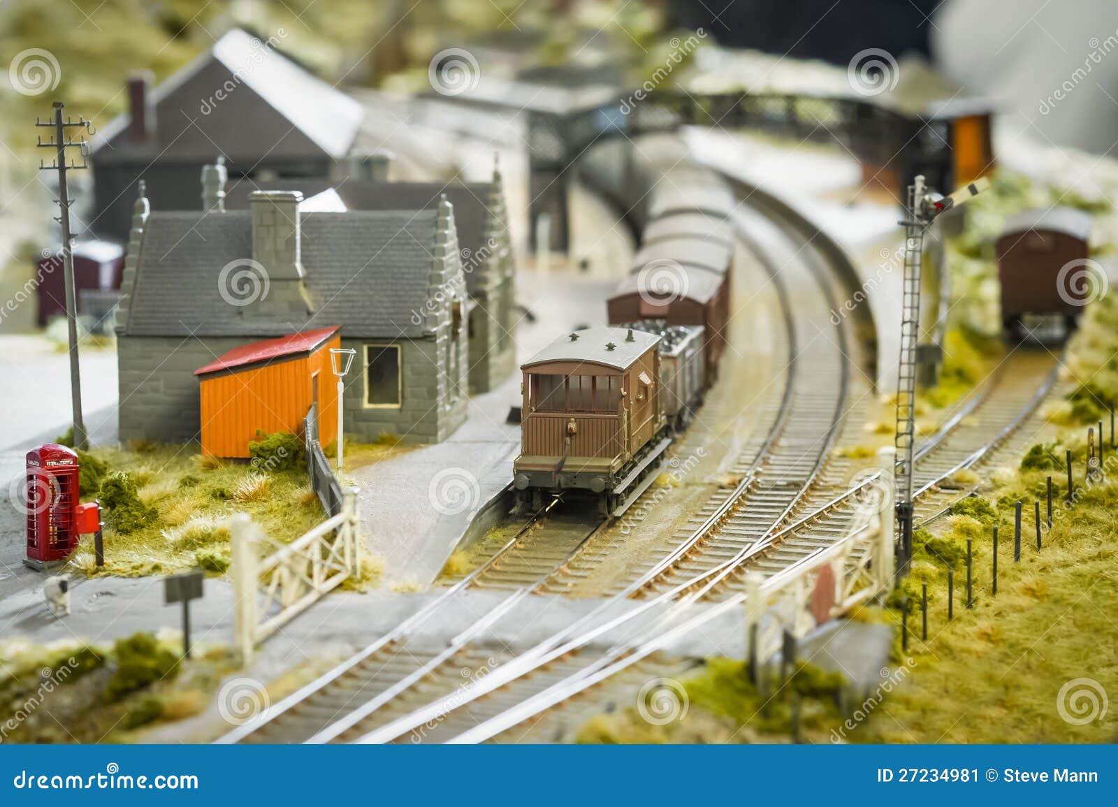 Railway Model With Locomotive And Landscape Details Stock Photo ...