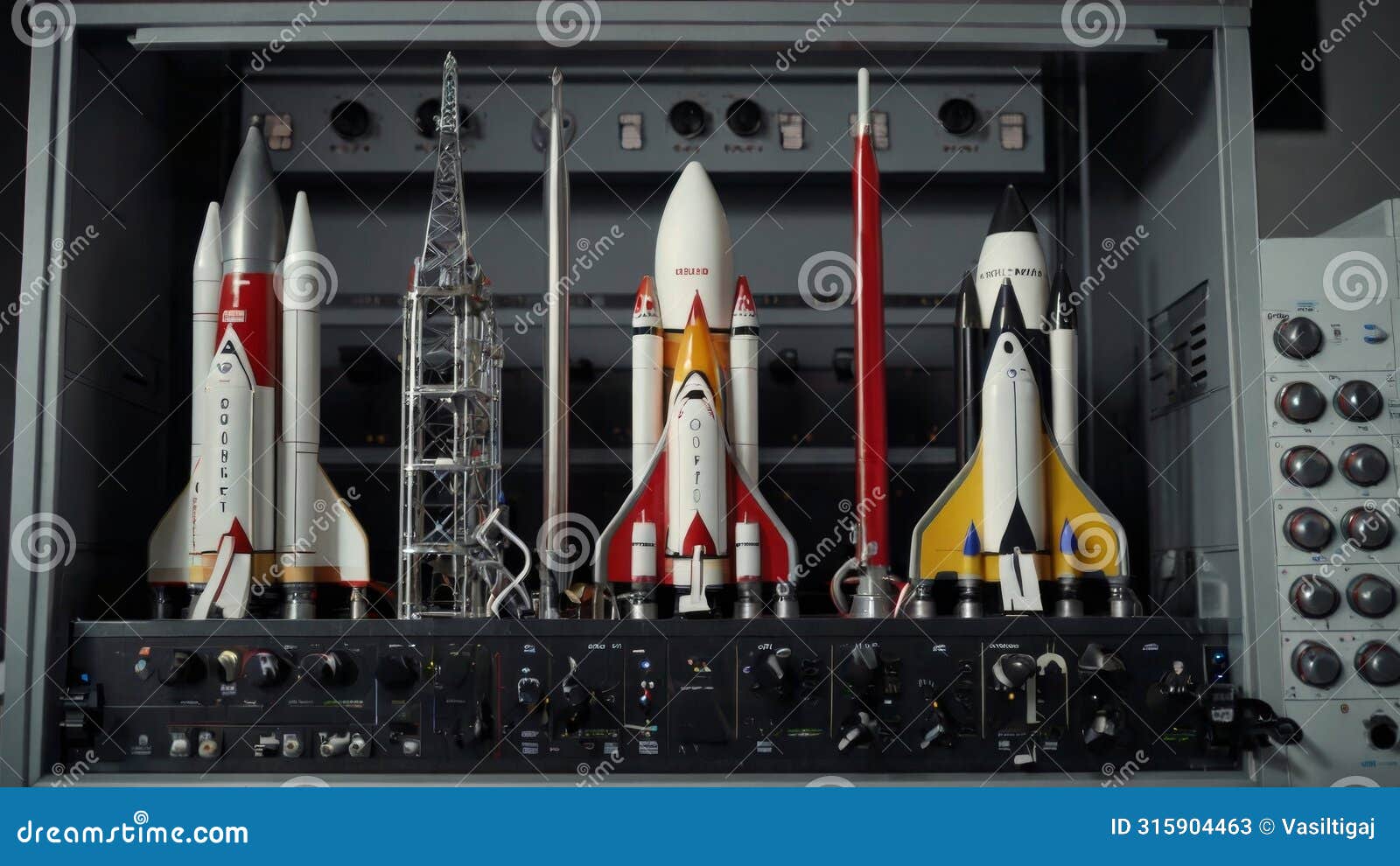 Model Rocket Collection Display Stock Image - Image of flame, cockpit ...