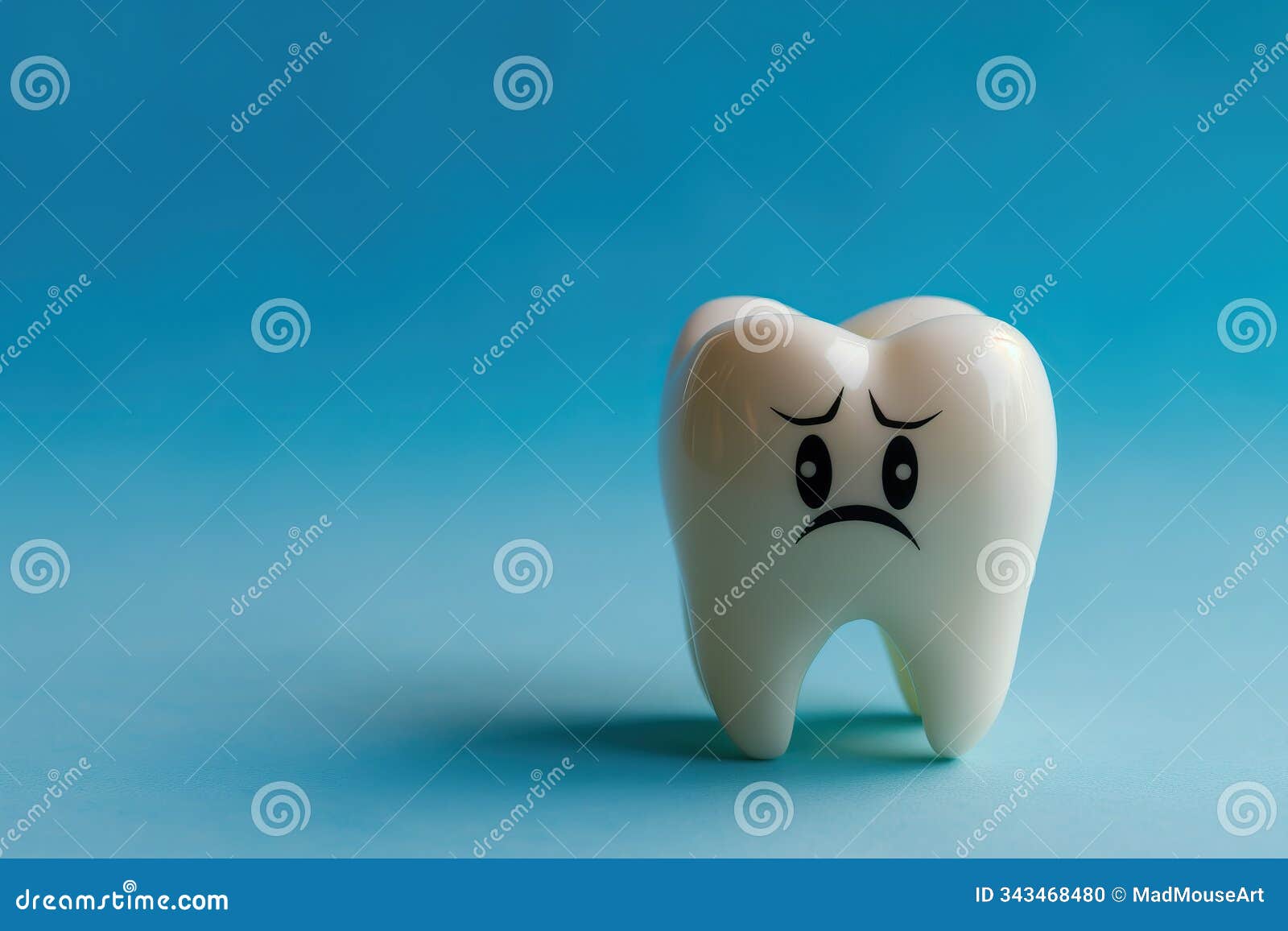 Model of a Sad Tooth on a Blue Background. Concept about Toothache ...