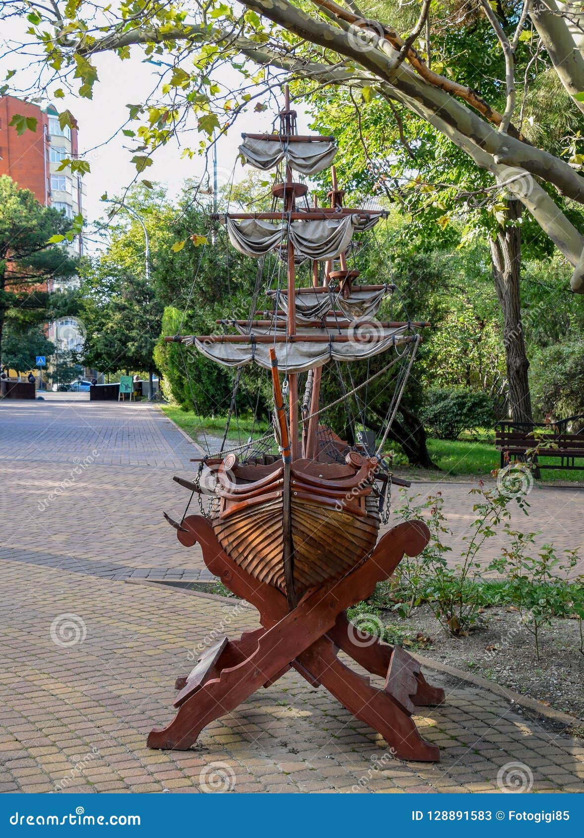 Model of a Sailing Ship Made of Wood. Sailing Ship. Stock Image - Image ...