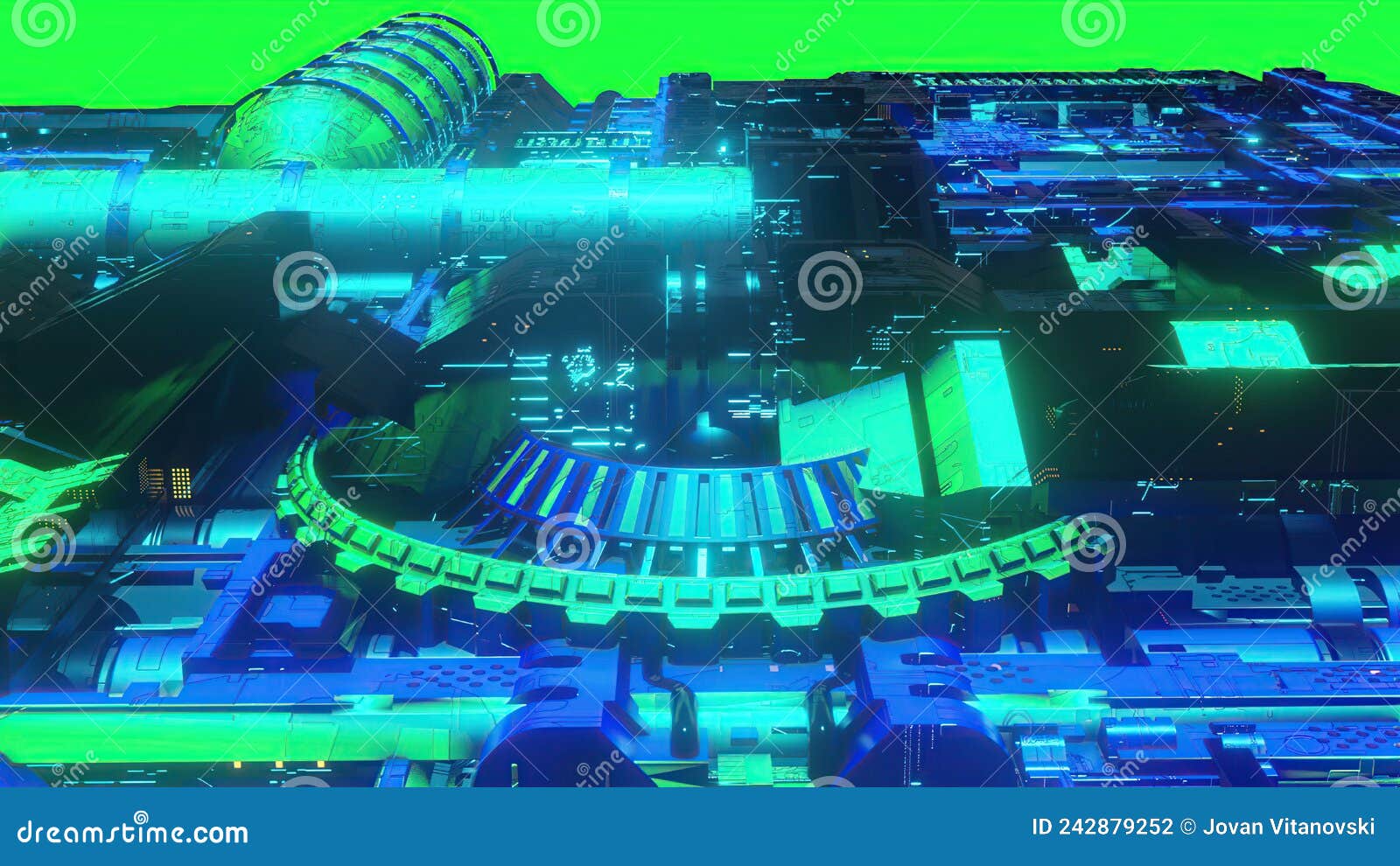 Model of Sci-fi City on Green Screen Stock Illustration - Illustration ...
