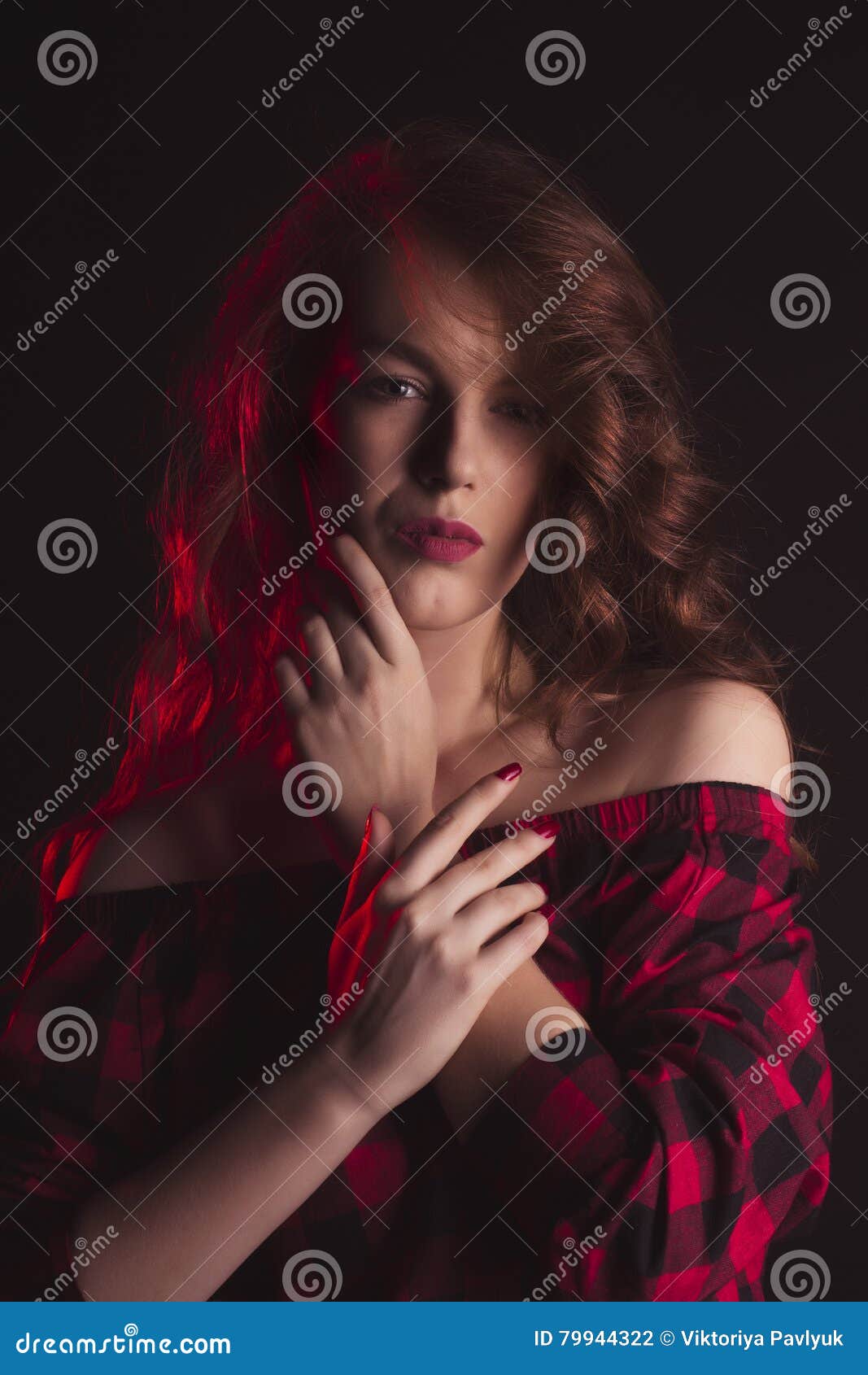 Model with Shadow on Her Face and Red Light Stock Photo - Image of ...