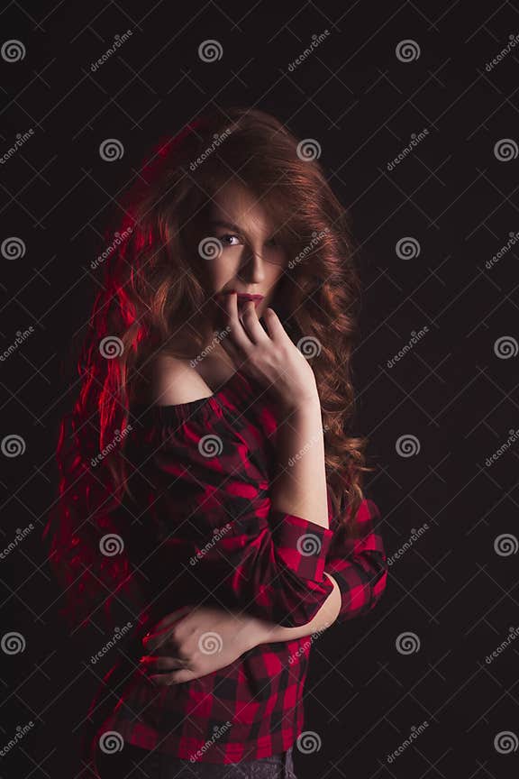Model with Shadow on Her Face and Red Light Stock Photo - Image of face ...