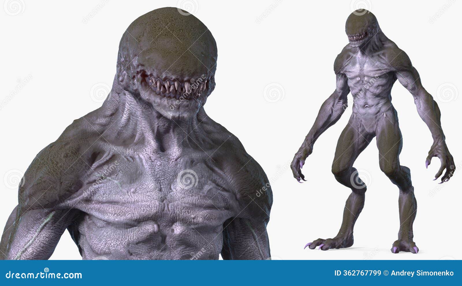 Alien Creature with Muscular Build and Sharp Teeth Stock Illustration ...