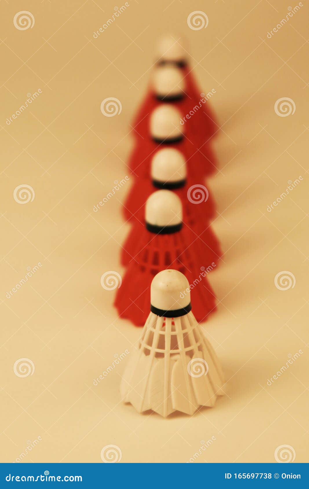 Colorful Shuttlecocks Model Replicas Arranged in a Line Stock Photo ...
