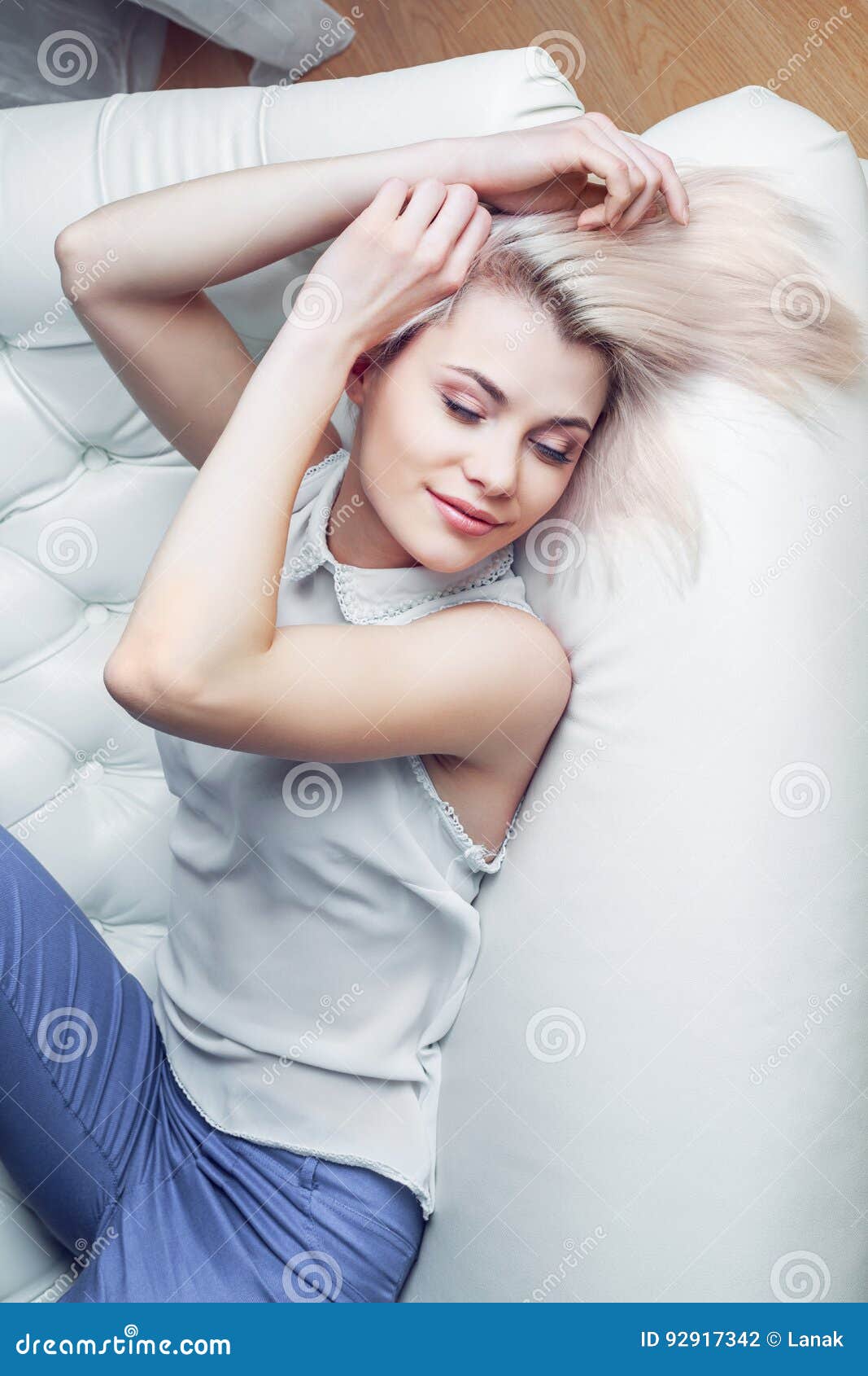 Model on the sofa stock photo. Image of indoors, cheerful - 92917342