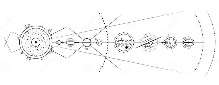 Model of Solar System, Black and White Minimal Vector Illustration ...